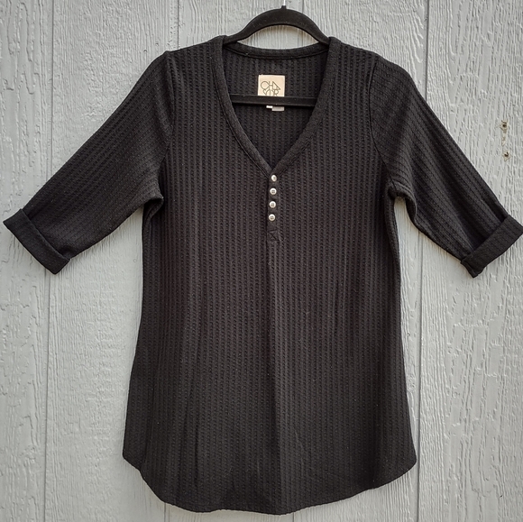 Chaser | Tops | Chaser Knit Henley Top Half Sleeve Large Black | Poshmark
